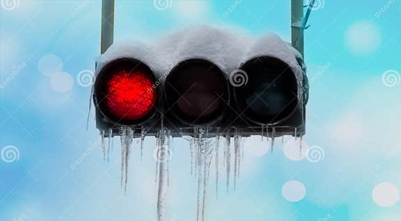Traffic Light on Snow with Icicles Red Stock Photo - Image of ...