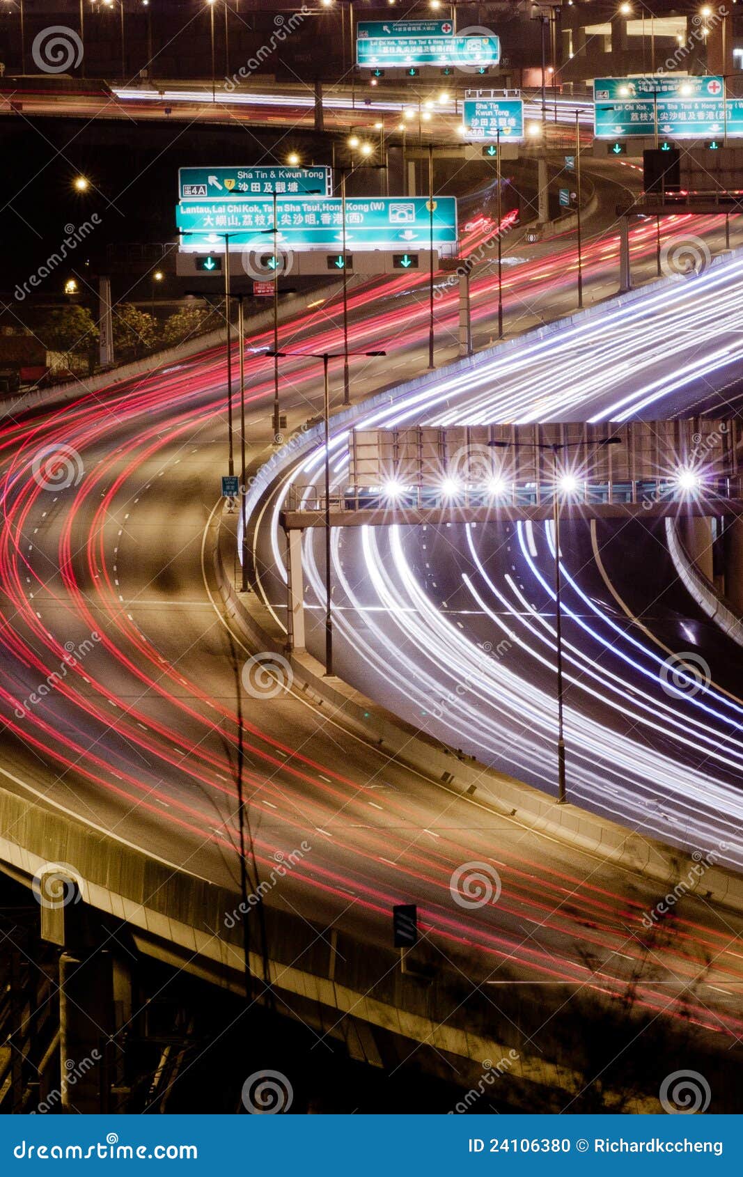 Traffic Light Trail on a Highway Stock Photo - Image of district ...