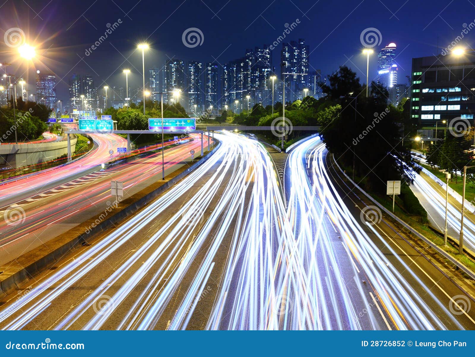 Traffic Light Trail on Highway Stock Photo - Image of downtown, divider ...