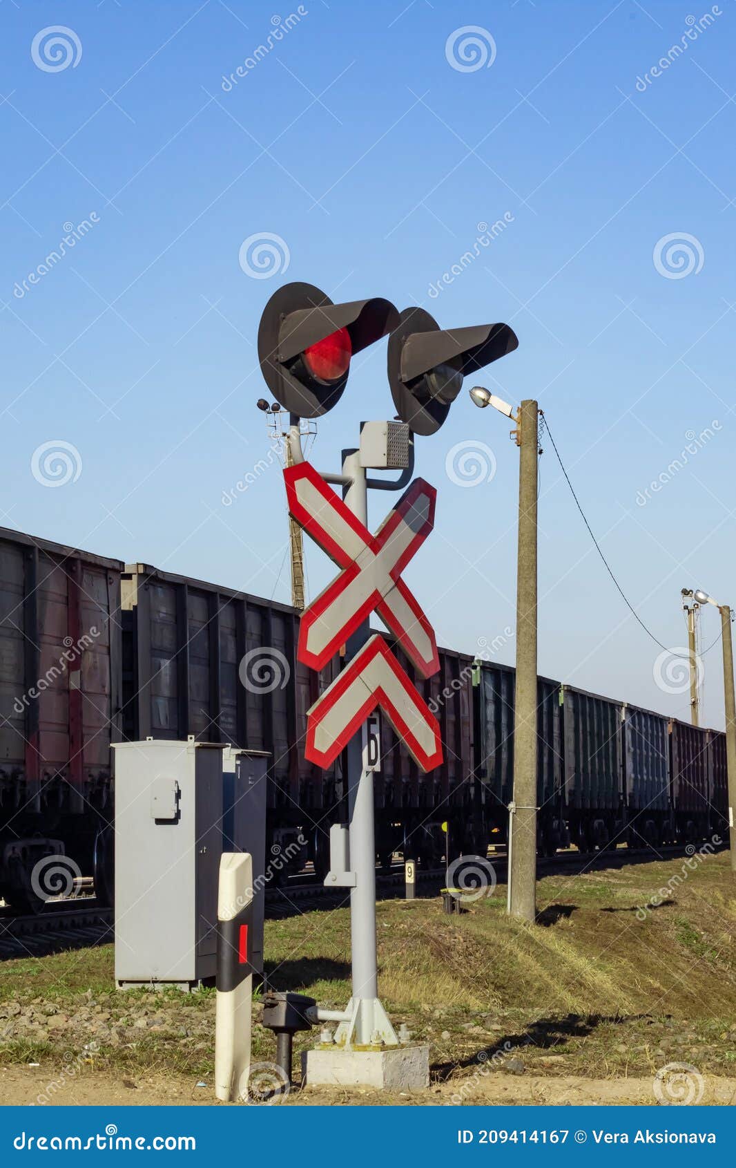Traffic Light and Train on the Railway Stock Image - Image of wagons ...