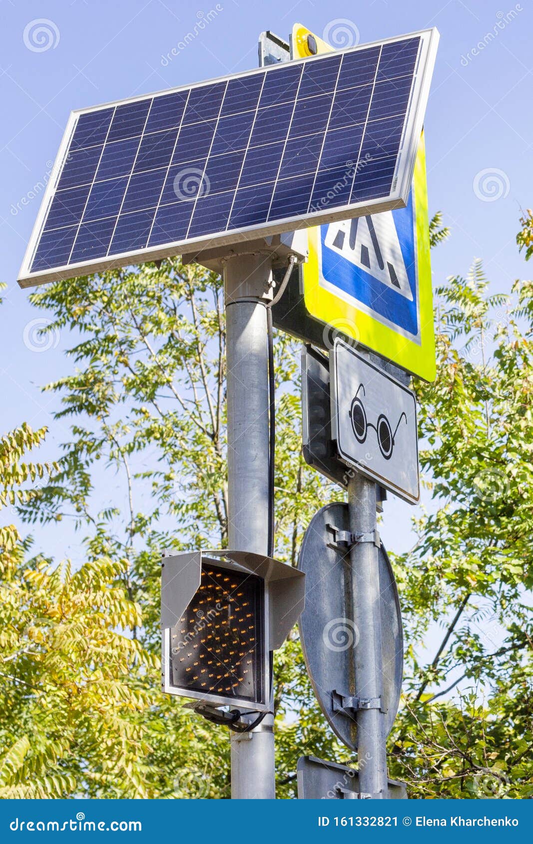 Traffic Light Working On Solar Power. Solar Panel Powering Digital ...
