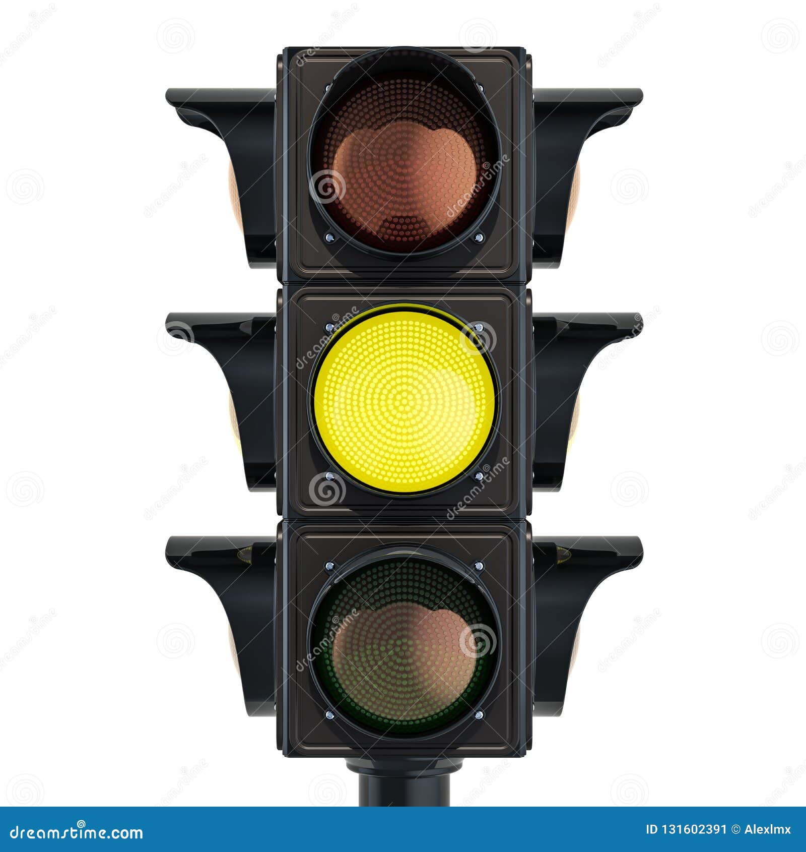 Traffic Light With Yellow Color 3d Rendering Isolated On White