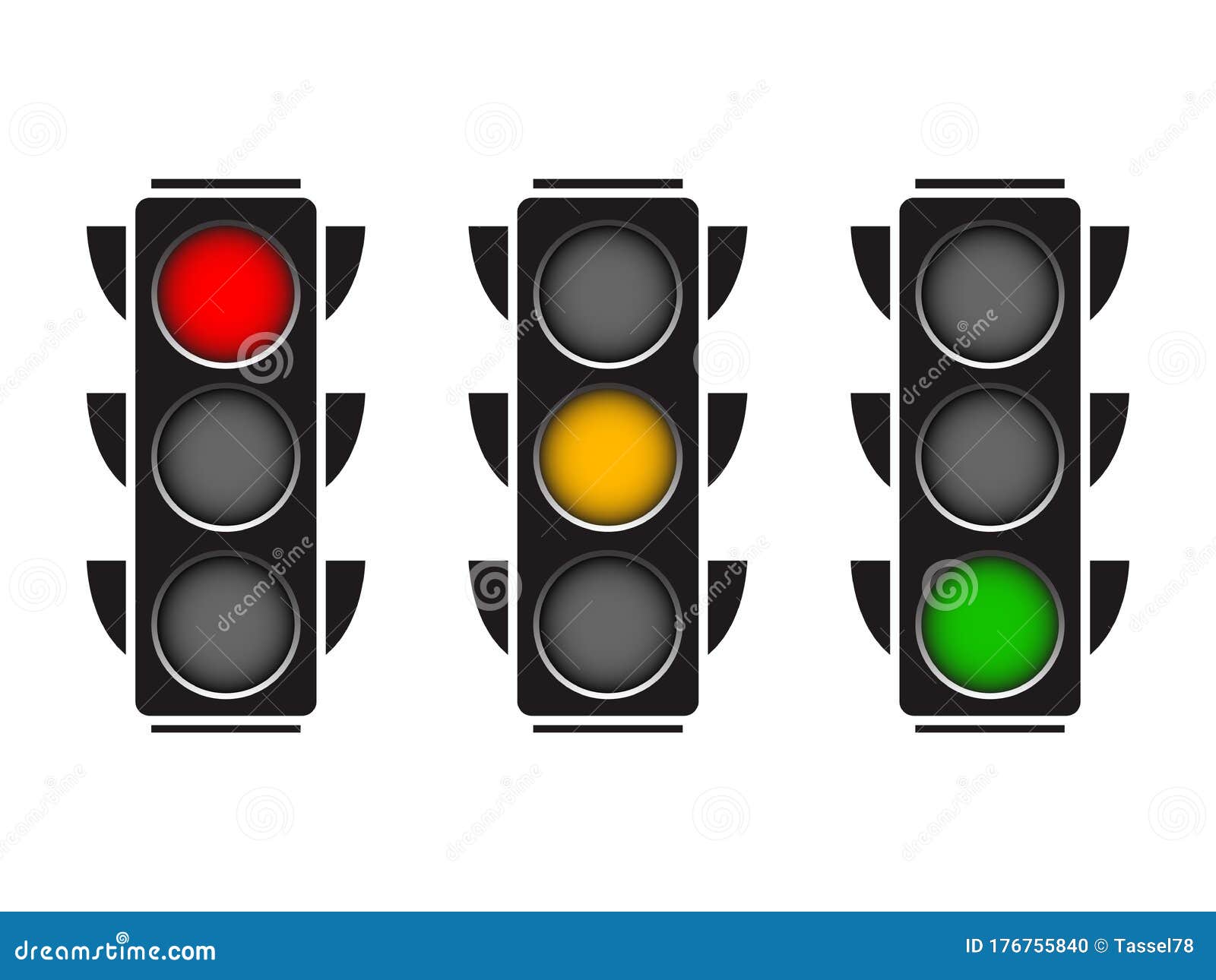 Traffic Lights with All Three Colors on. Stock Vector - Illustration of ...