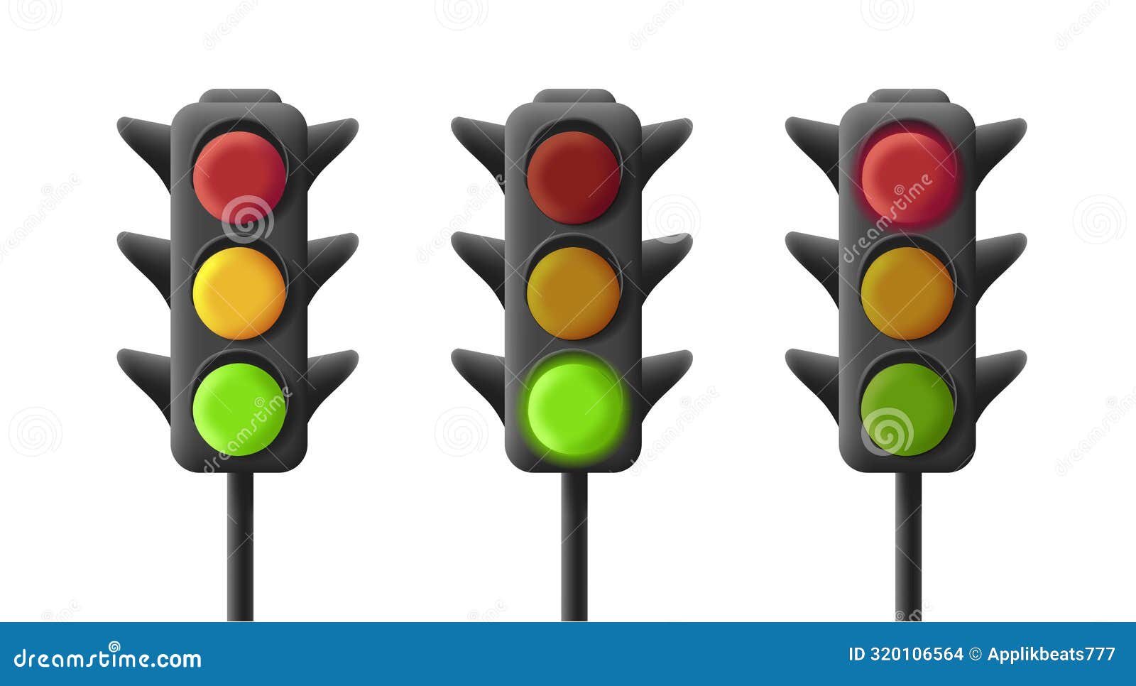 Traffic Lights with All Three Colors on One by One, 3d Illustrations ...