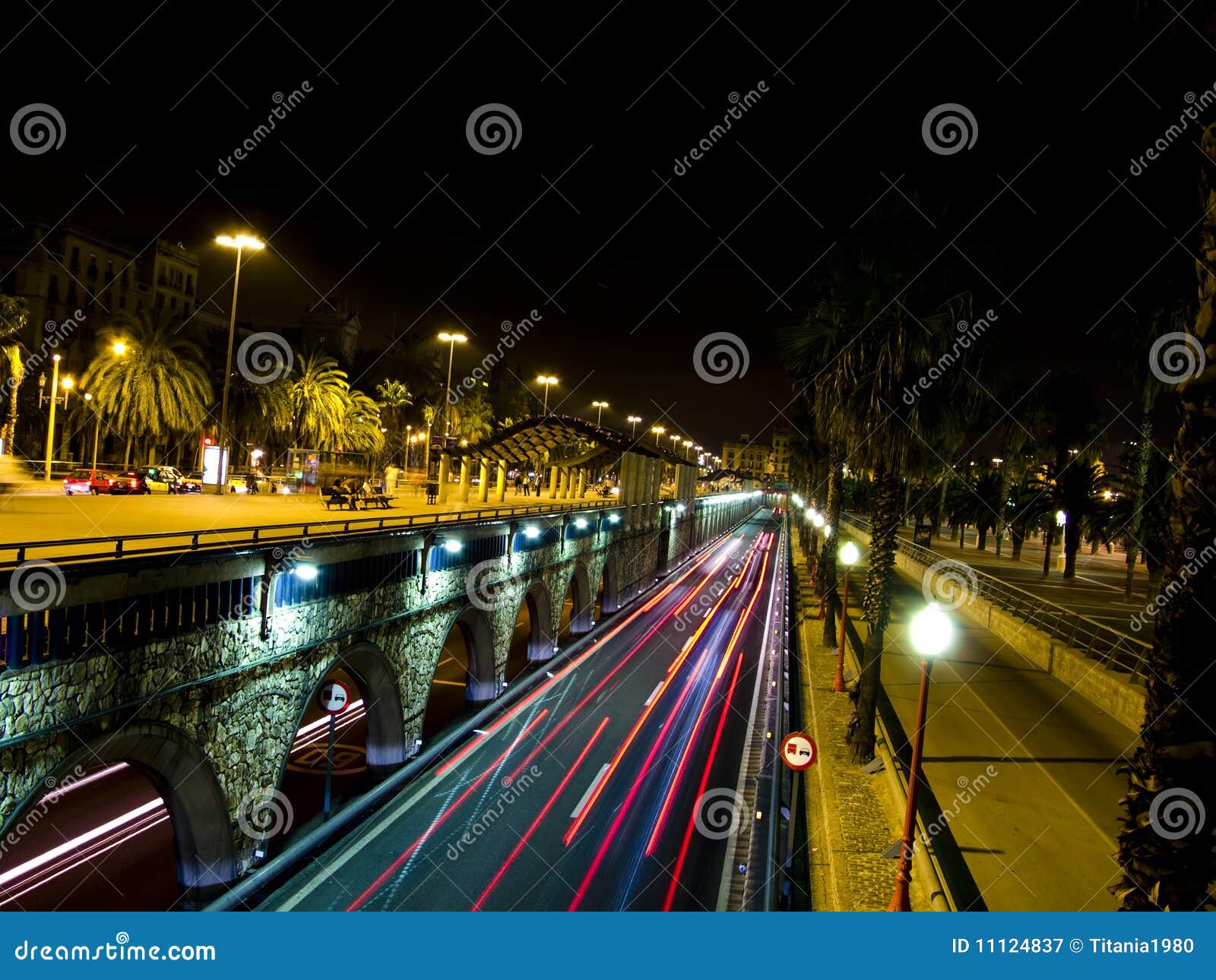Traffic Lights in Barcelona Night Stock Image - Image of cars, scene ...