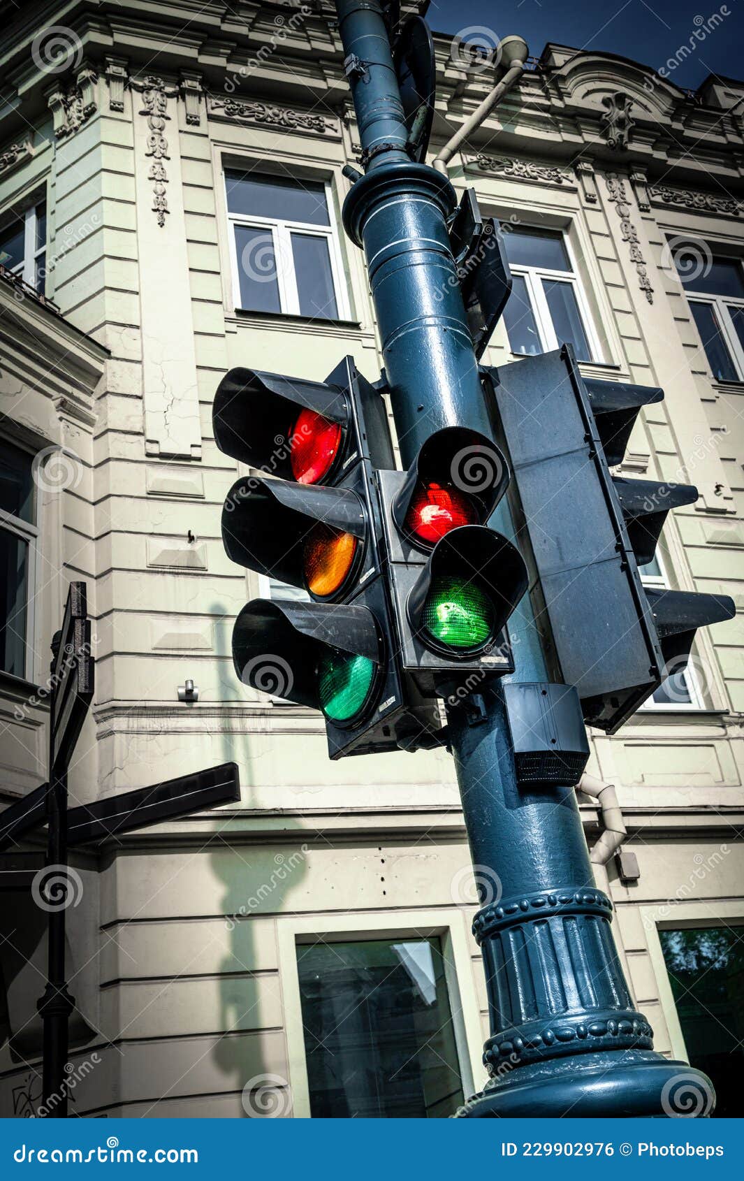 Traffic Lights at a City Crossroads Stock Photo - Image of city ...