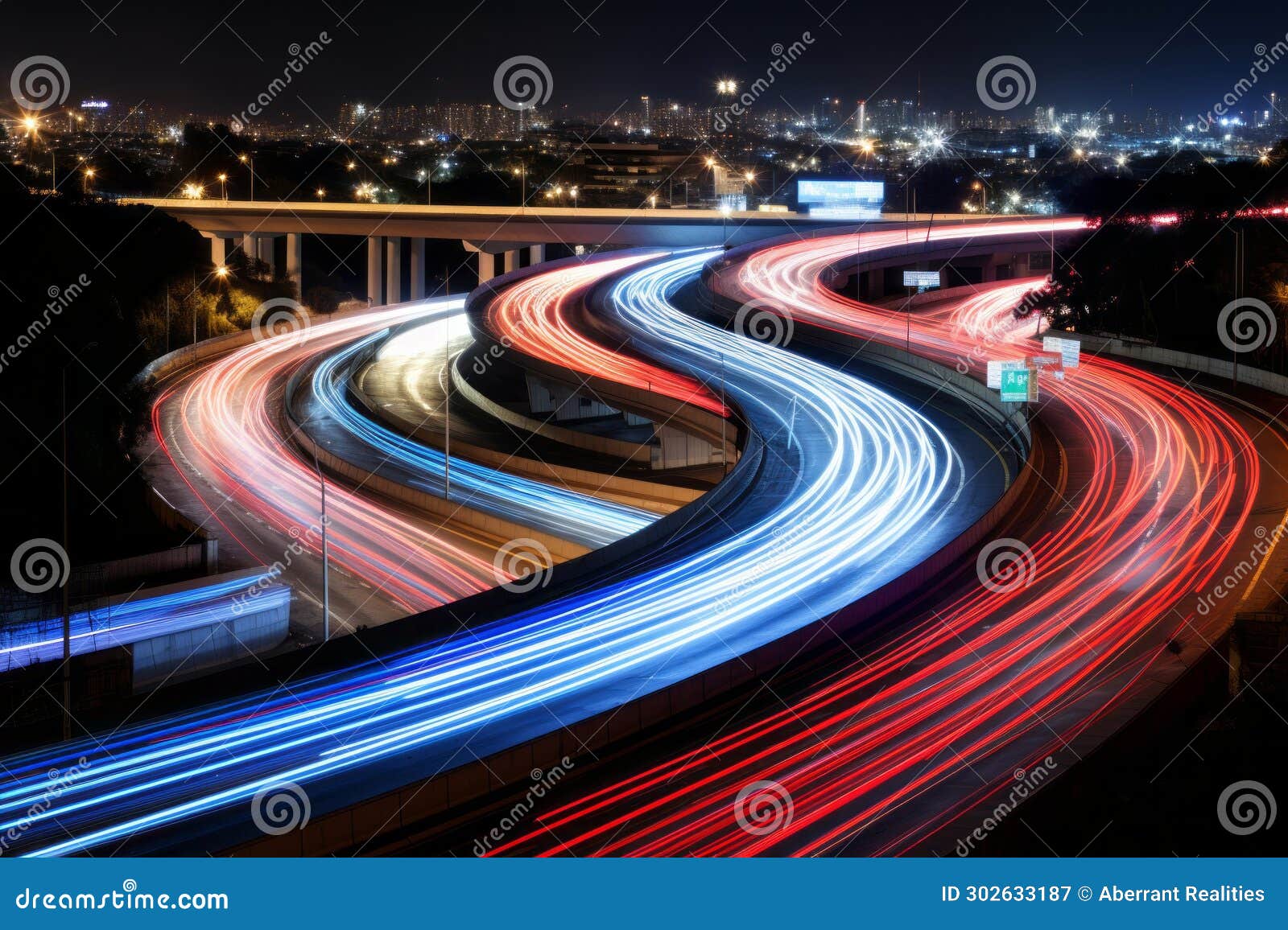 Traffic Lights on the Freeway at Night Stock Illustration ...