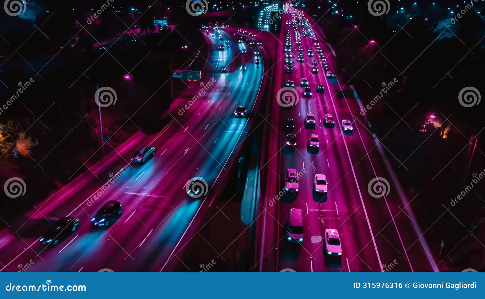 Traffic Lights on the Freeway at Night Stock Photo - Image of vehicle ...