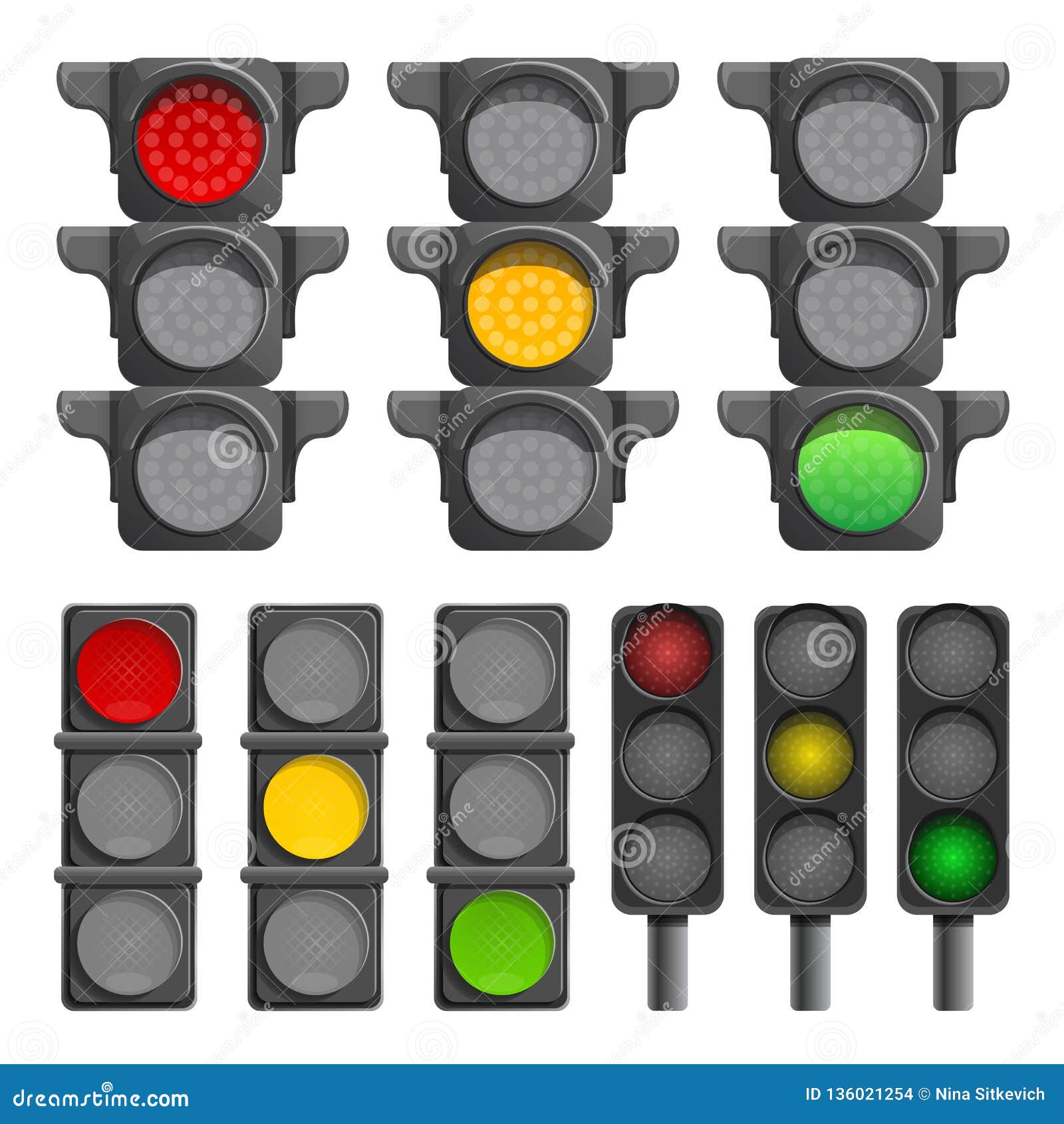 Traffic Lights Icon Set, Cartoon Style Stock Vector - Illustration of ...