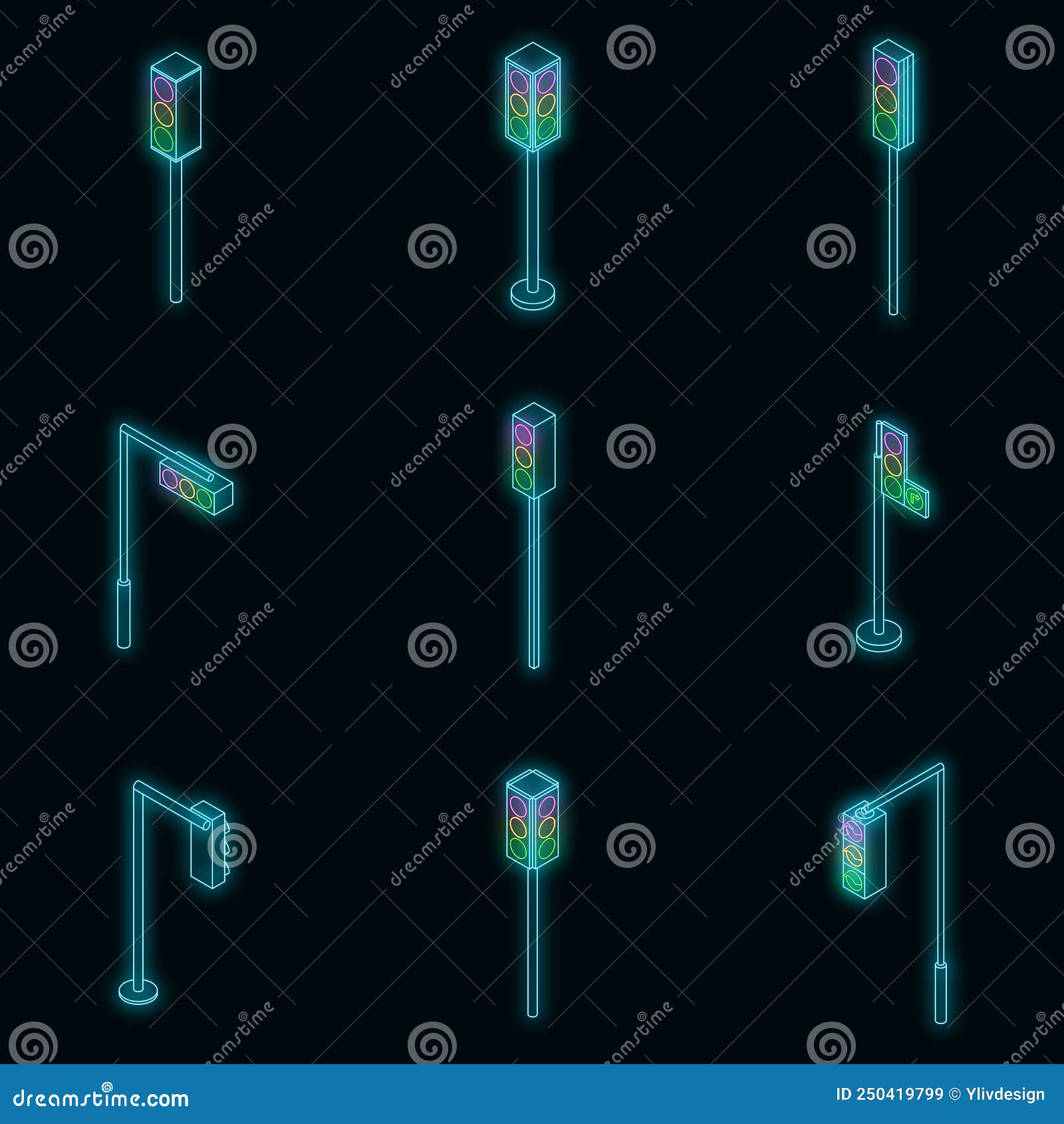 Traffic Lights Icon Set Vector Neon Stock Vector - Illustration of ...