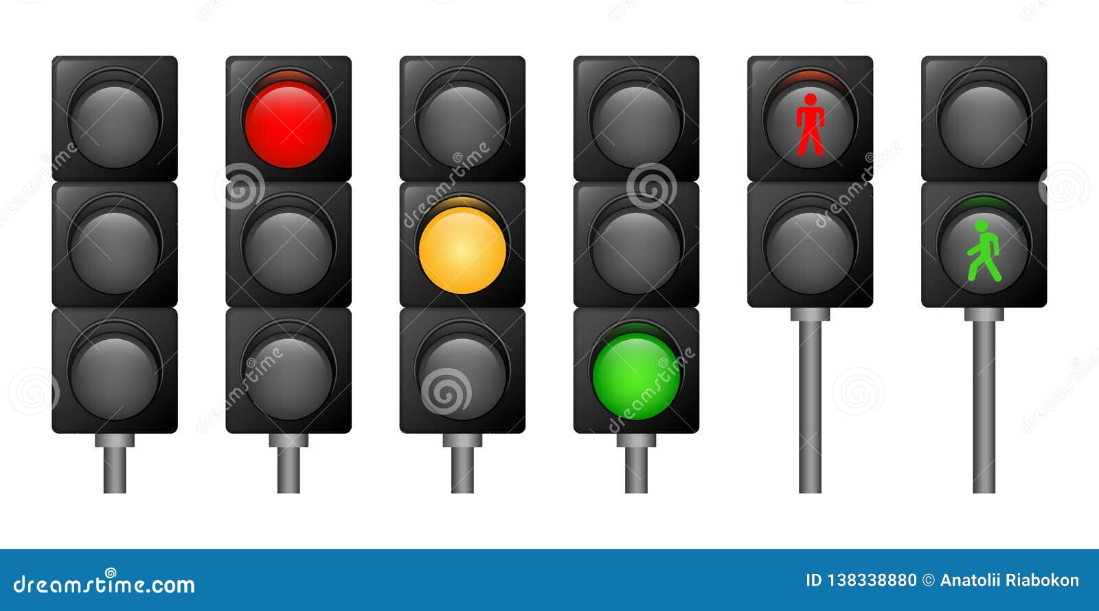 Traffic Lights Icons Set, Realistic Style Stock Vector - Illustration ...