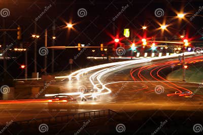 Traffic lights at night stock image. Image of intersection - 6264001