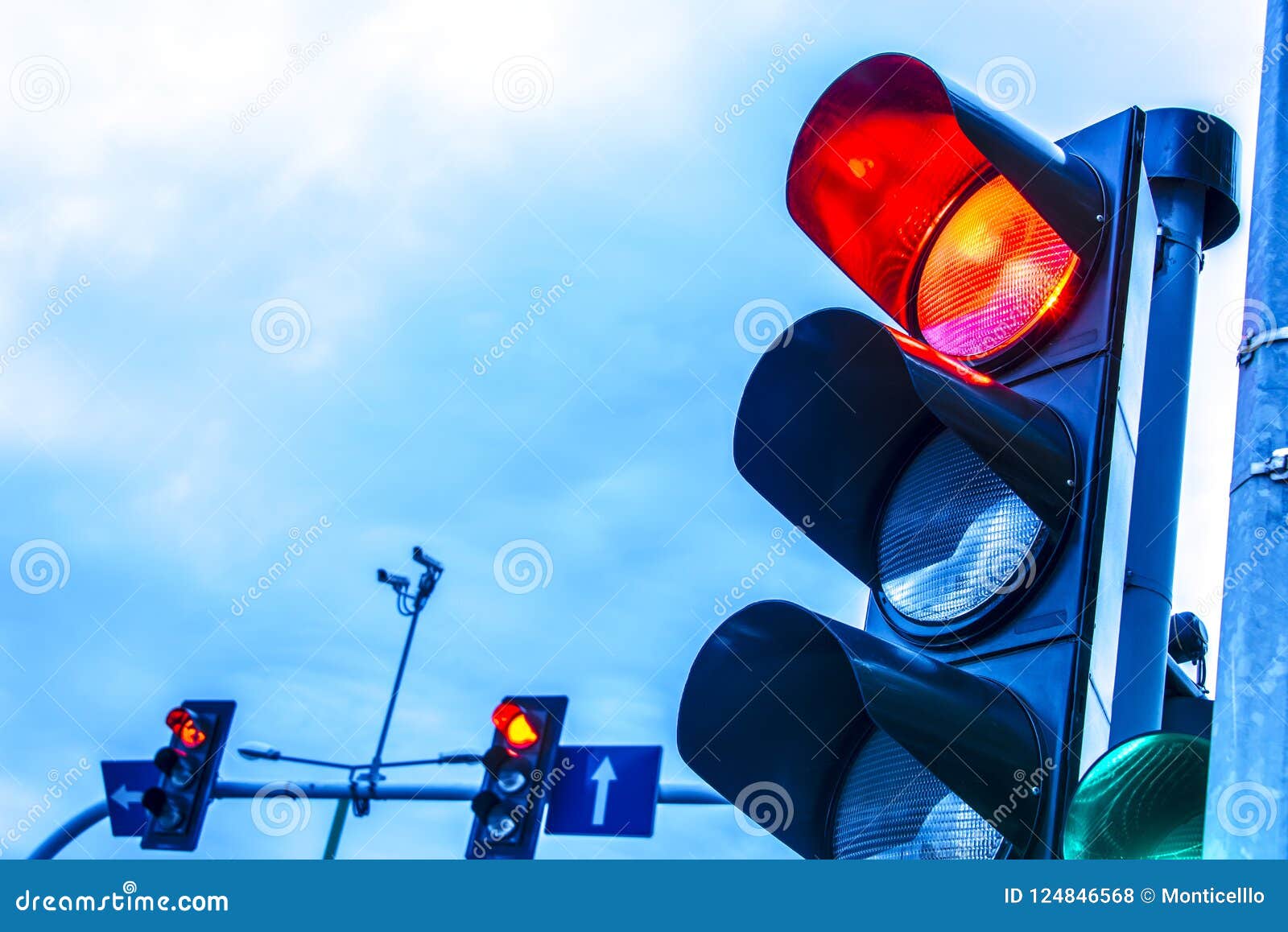 Traffic Lights Over Urban Intersection Stock Photo - Image of ...
