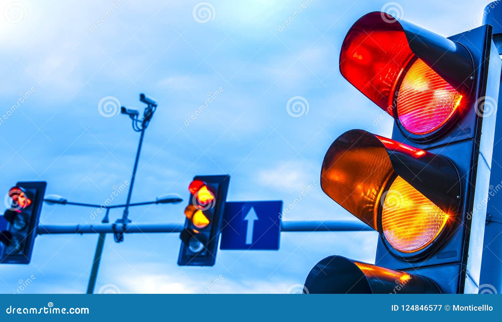 Traffic Lights Over Urban Intersection Stock Image - Image of ...