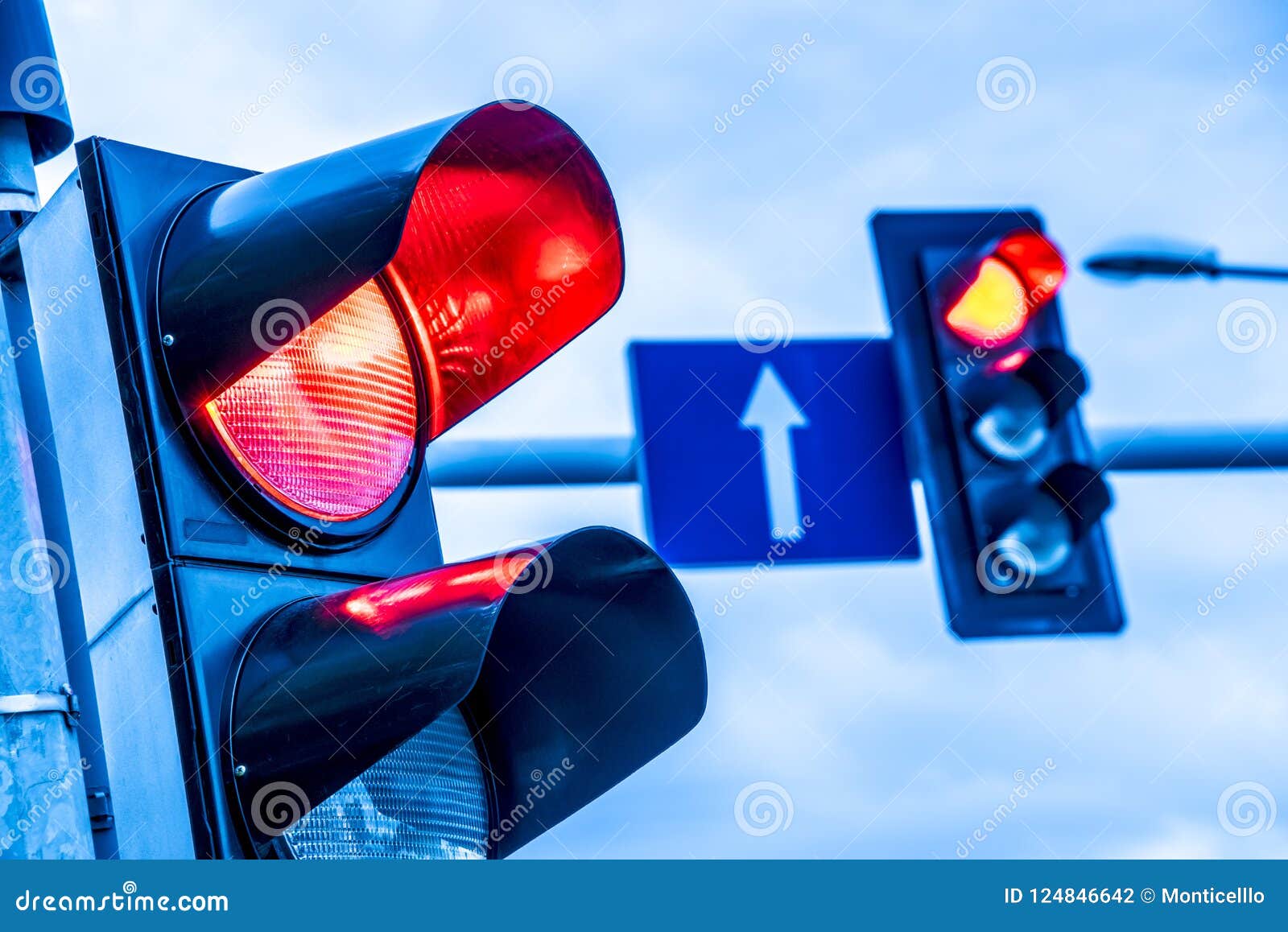 Traffic Lights Over Urban Intersection Stock Photo - Image of guidance ...