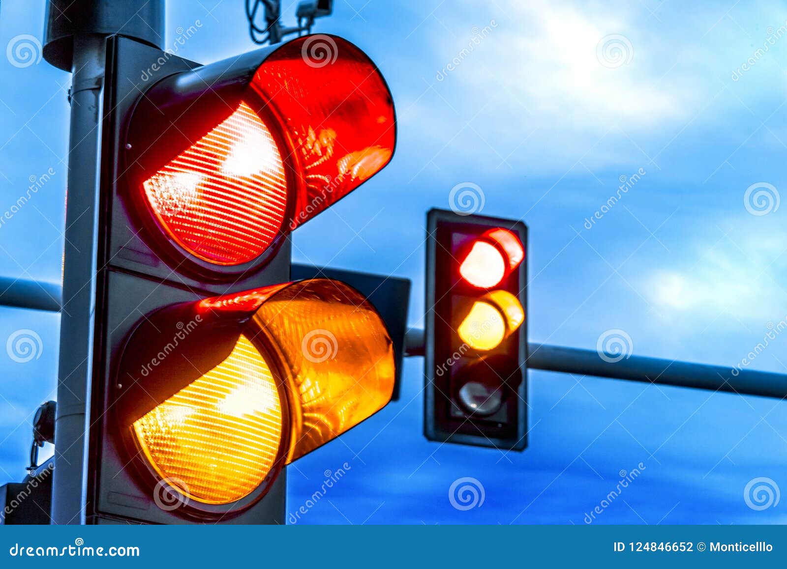 Traffic Lights Over Urban Intersection Stock Photo - Image of semaphore ...