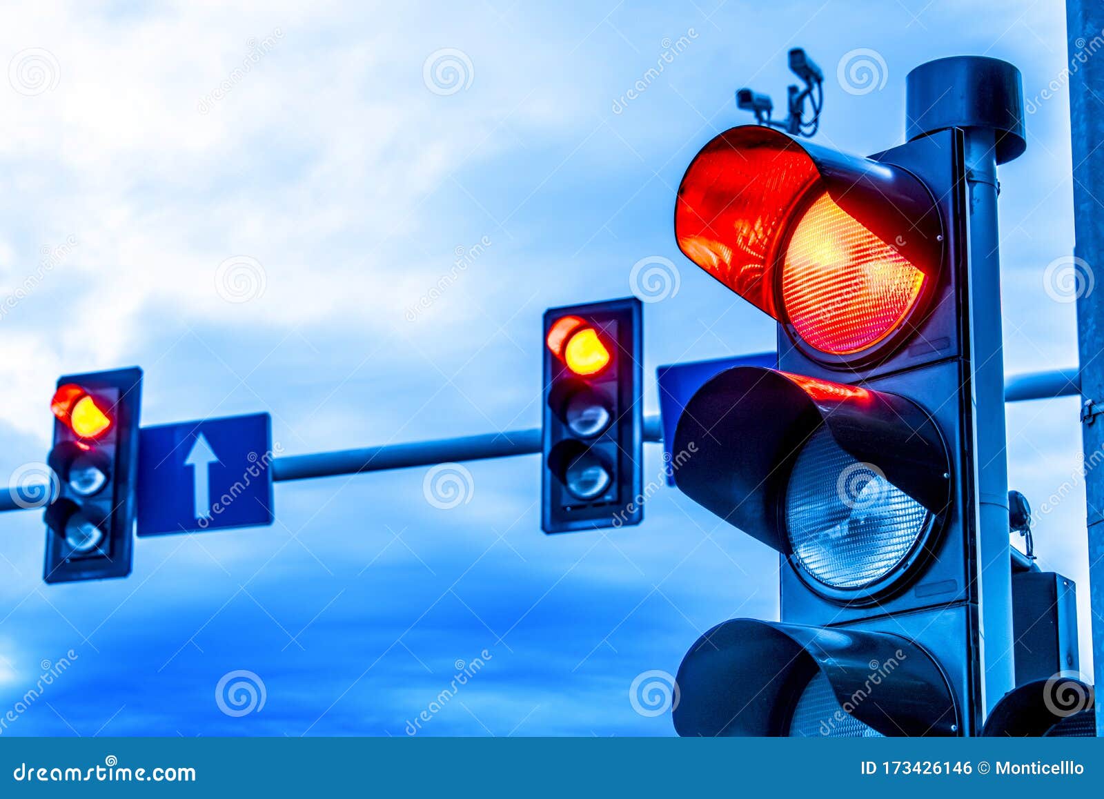 Traffic Lights Over Urban Intersection Stock Photo - Image of ...