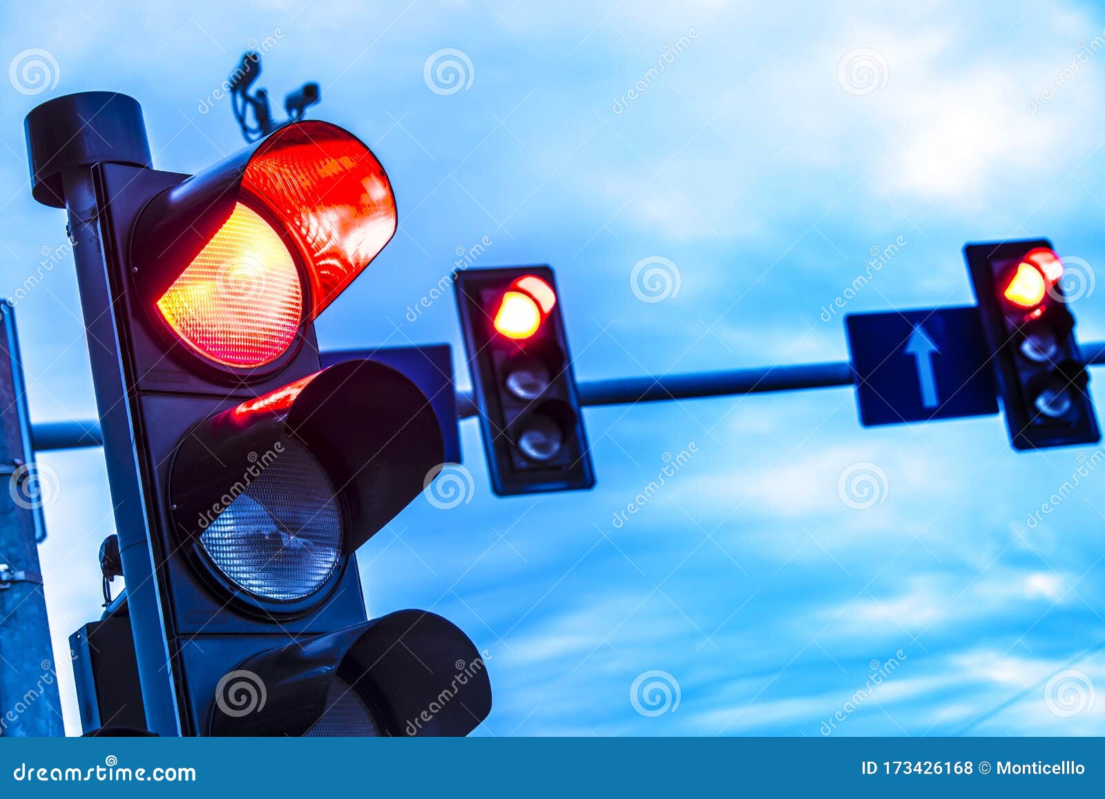 Traffic Lights Over Urban Intersection Stock Photo - Image of stop ...