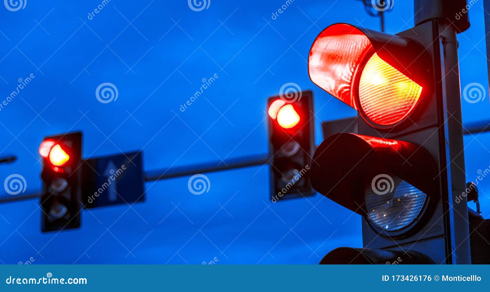 Traffic Lights Over Urban Intersection Stock Photo - Image of lights ...