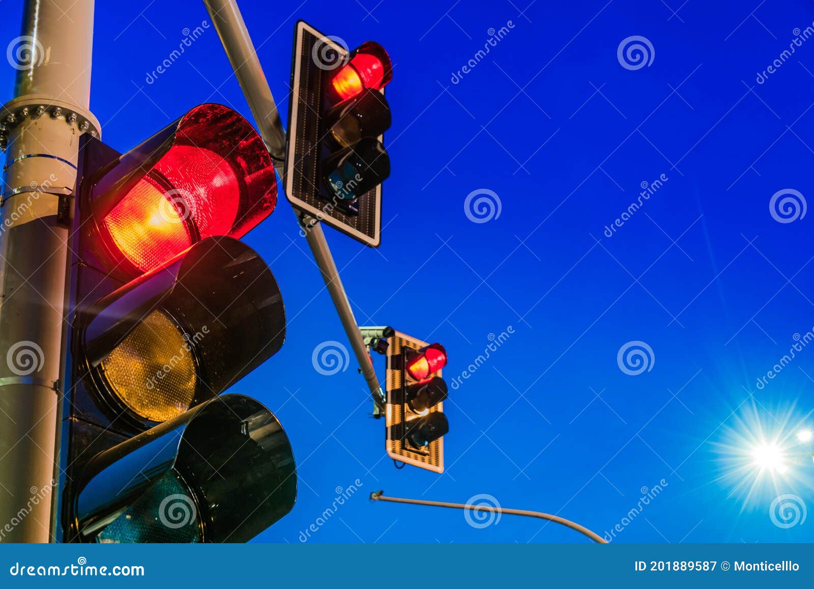 Traffic Lights Over Urban Intersection Stock Image - Image of stop ...