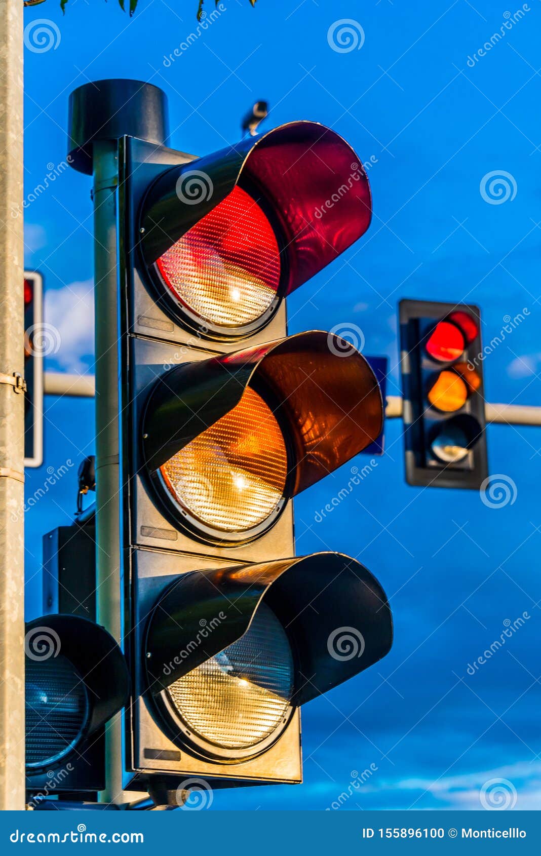 Traffic Lights Over Urban Intersection Stock Photo - Image of sign ... Traffic Lights Over Urban Intersection Stock Photo - Image of sign ...