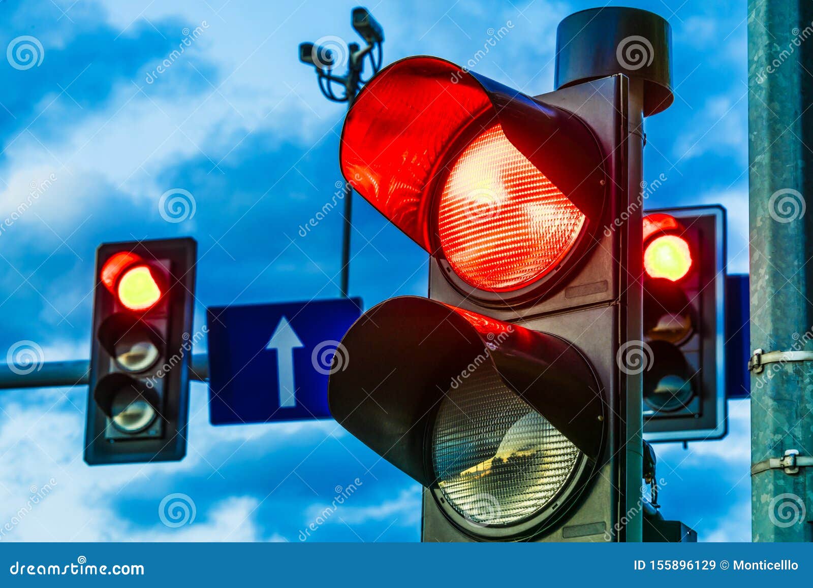 Traffic Lights Over Urban Intersection Stock Image - Image of city ...