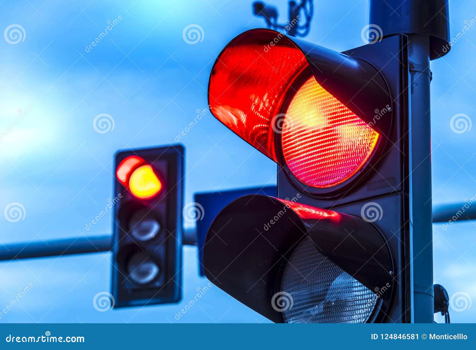 Traffic Lights Over Urban Intersection Stock Image - Image of traffic ...
