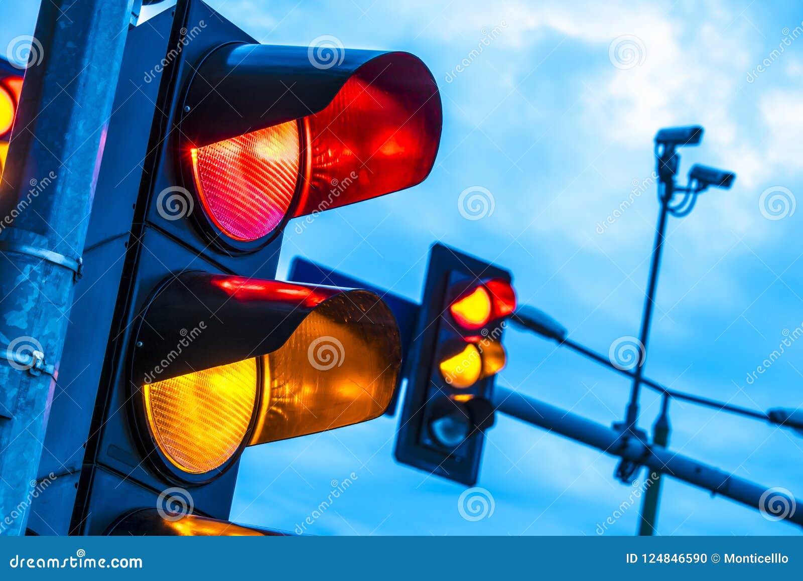 Traffic Lights Over Urban Intersection Stock Photo - Image of city ...