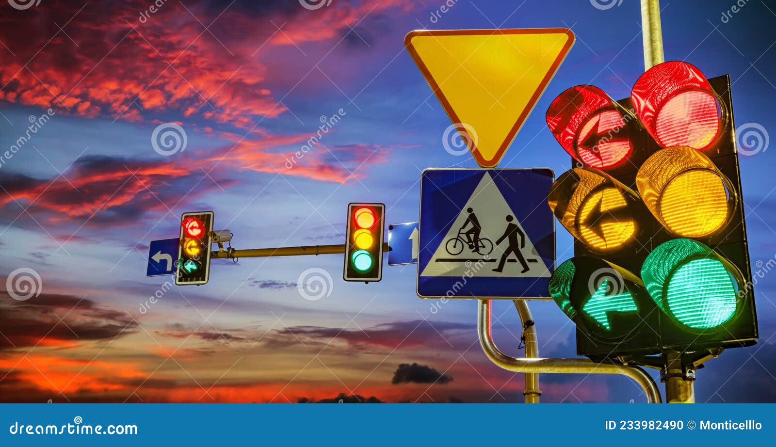 Traffic Lights Over Urban Intersection Stock Photo - Image of road ...