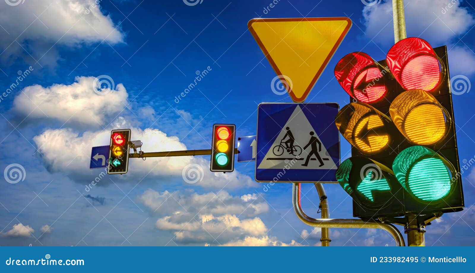 Traffic Lights Over Urban Intersection Stock Image - Image of road ...