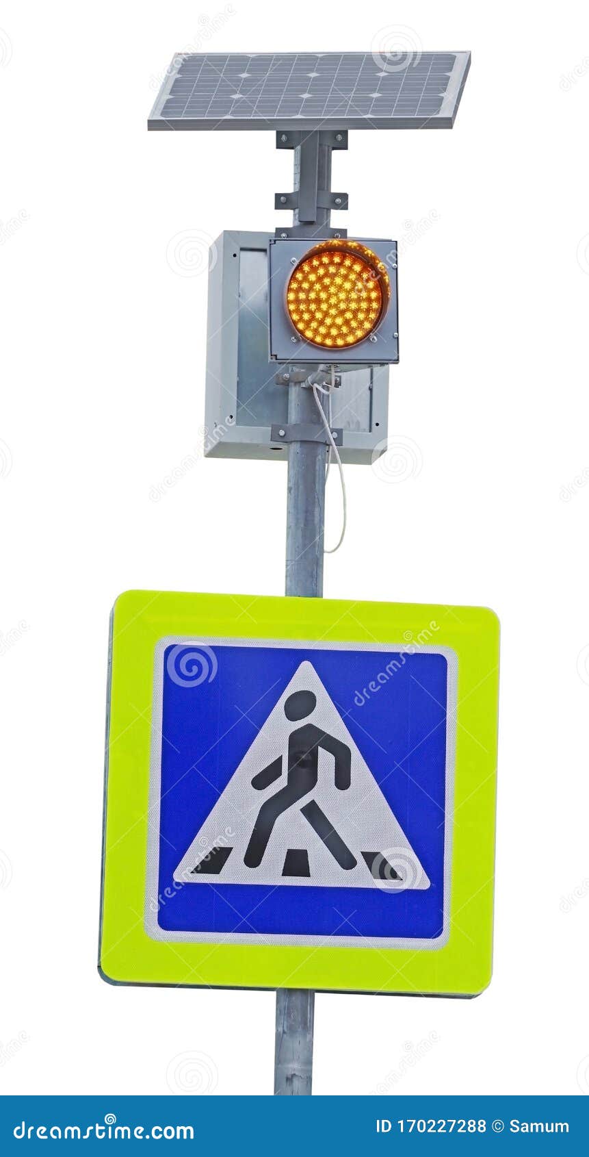 Traffic Lights Powered by a Solar Panel with a Battery on White Stock ...