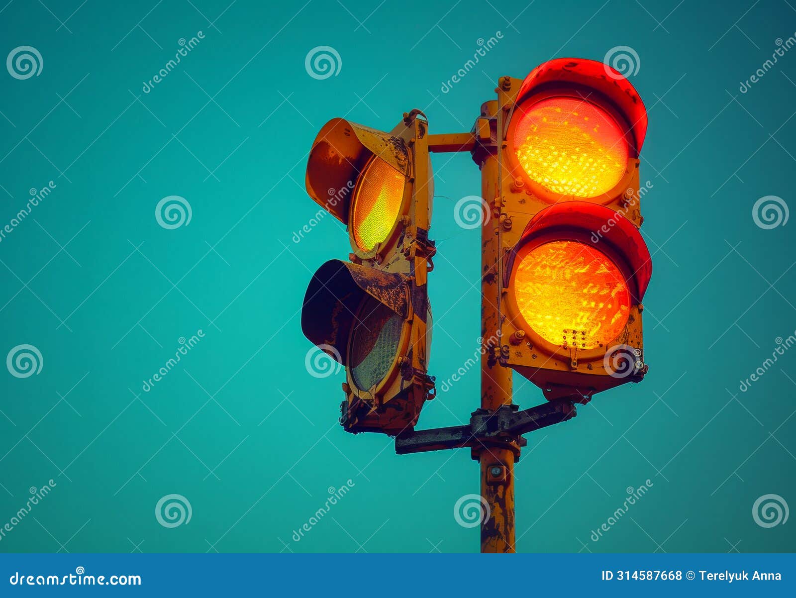 Traffic Lights with Red Light on Blue Sky Background Stock Photo ...