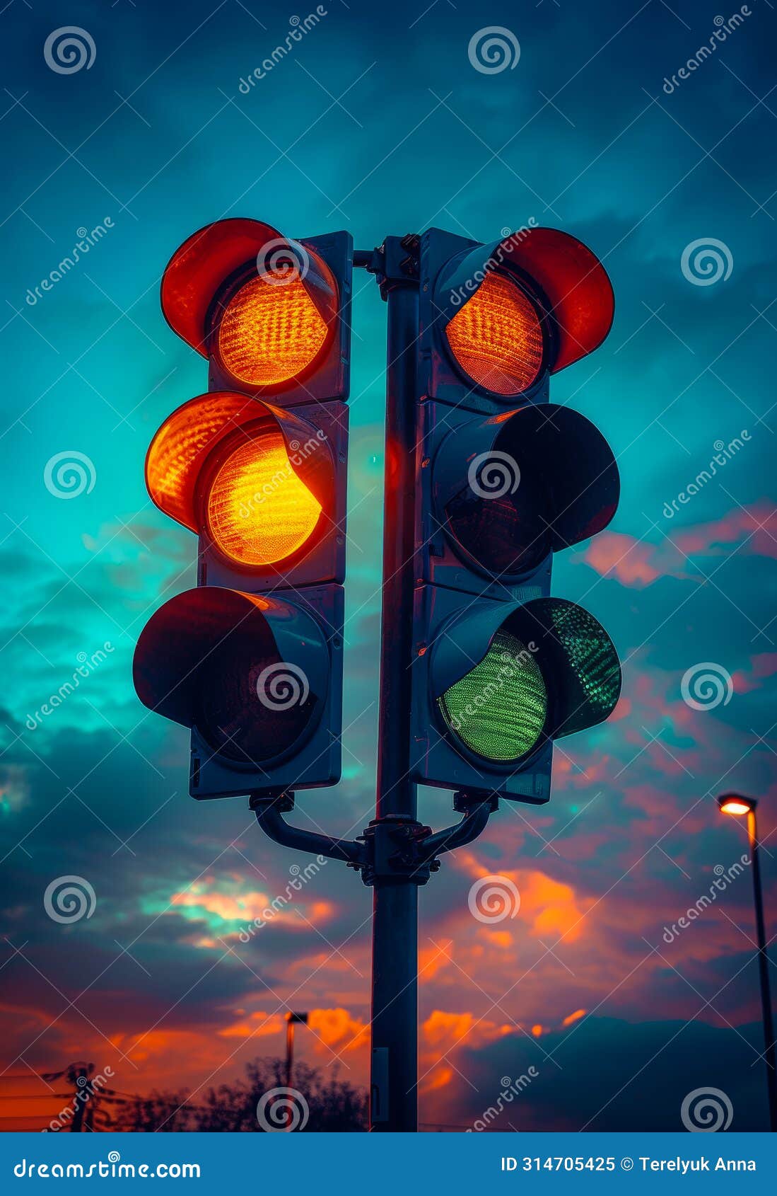 Traffic Lights with Red Yellow and Green Light Against the Sky at ...