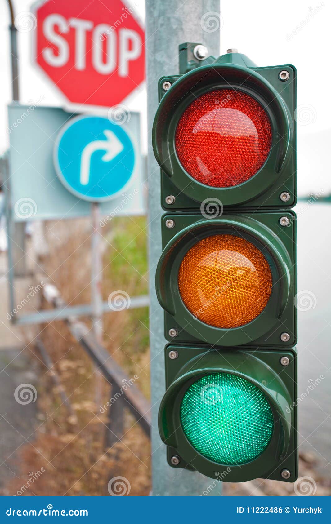 Traffic Lights with Road Signs Stock Photo - Image of accident, green ...