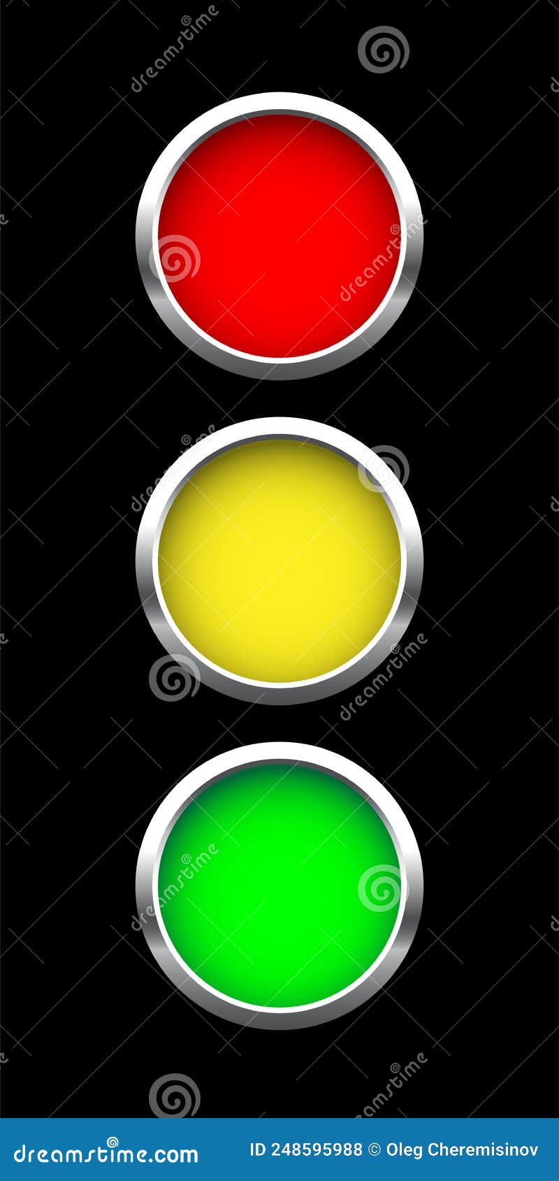 Traffic Lights with Silver Frames Isolated on Black Bacground. Vector ...