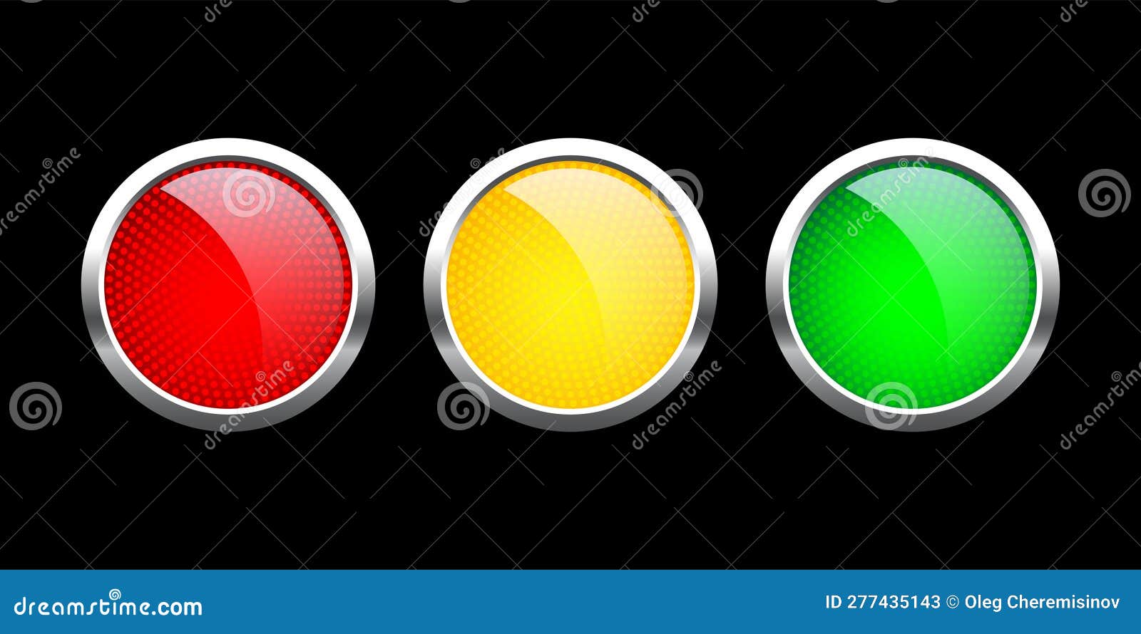 Traffic Lights with Silver Frames Isolated on Black Bacground. Vector ...