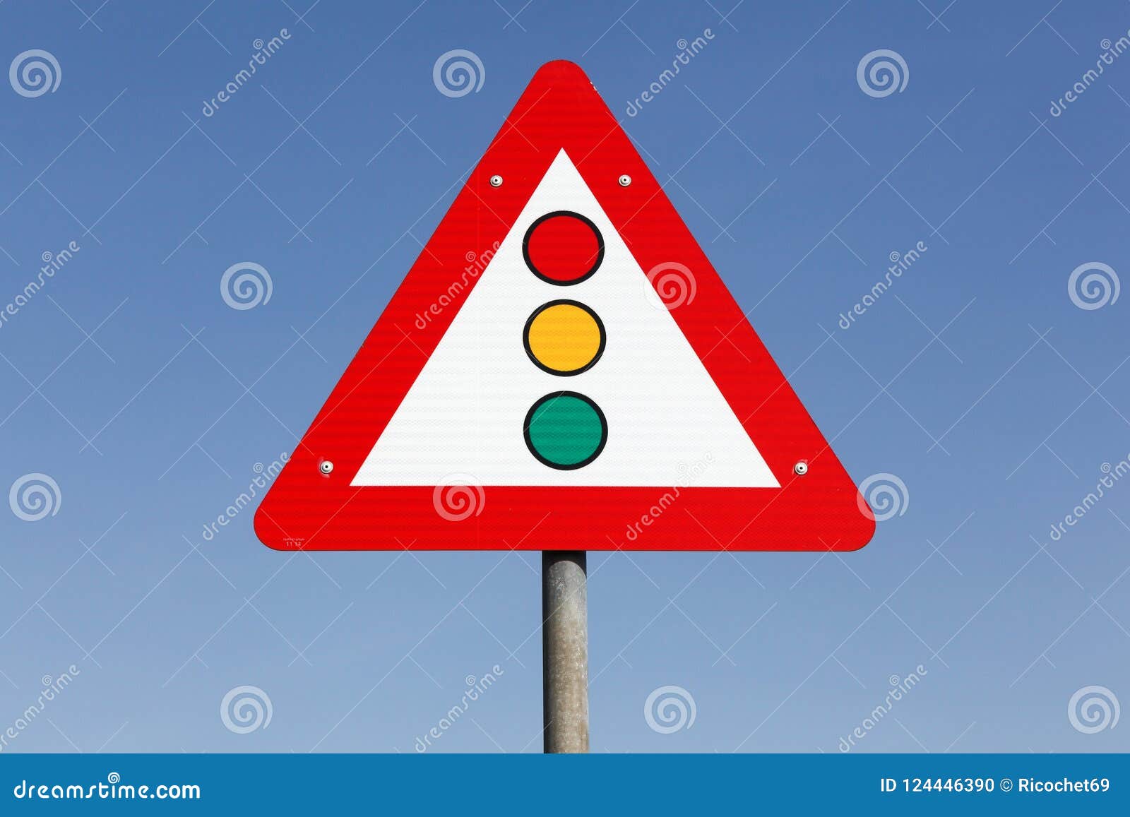 Traffic Lights Warning Triangle Sign Stock Photo - Image of signal ...