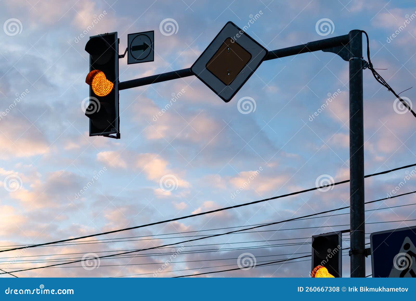 Traffic Lights with Yellow Color Background of Clouds Stock Photo ...