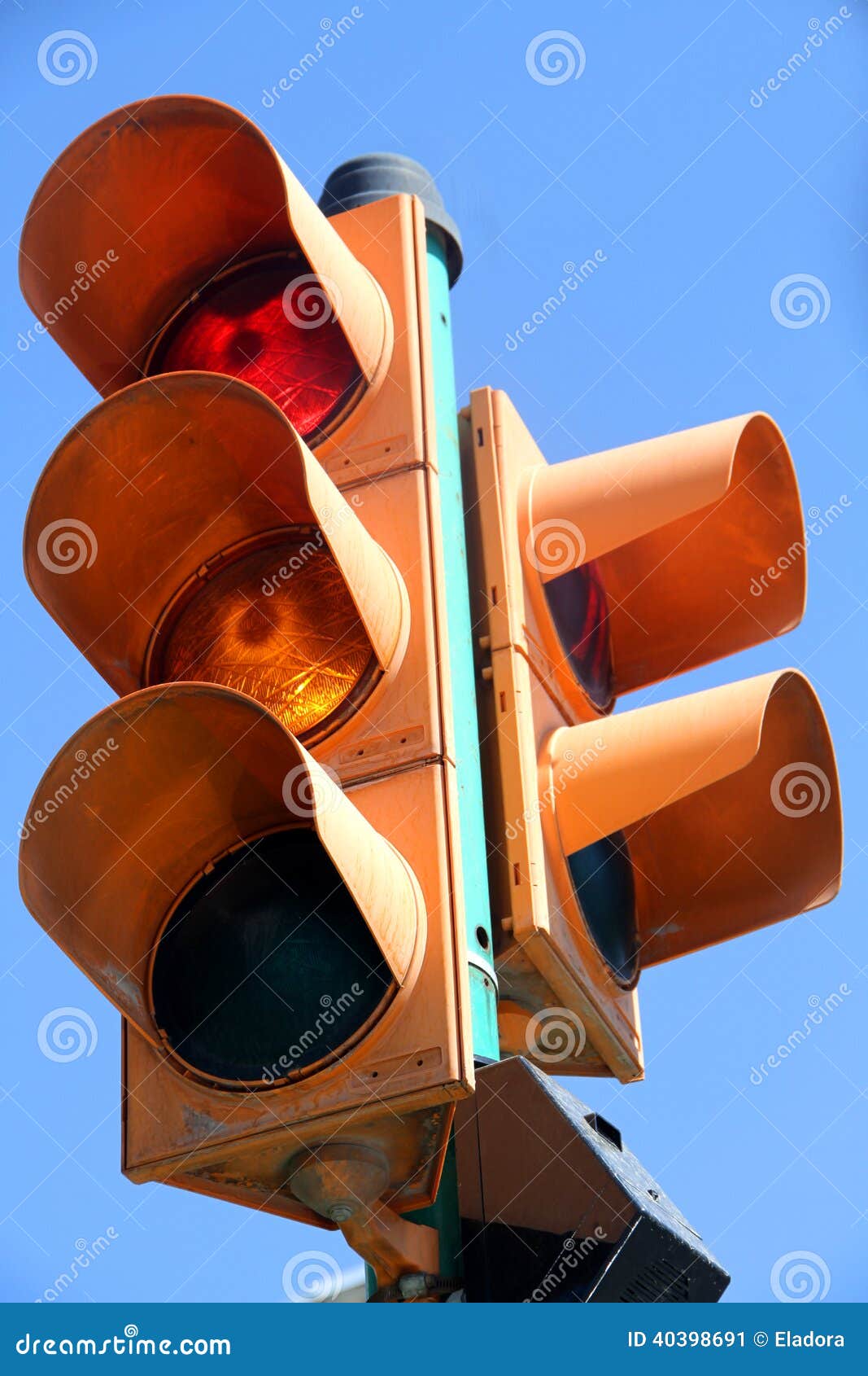 Traffic Lights with the Yellow Light Lit Stock Image - Image of safety ...