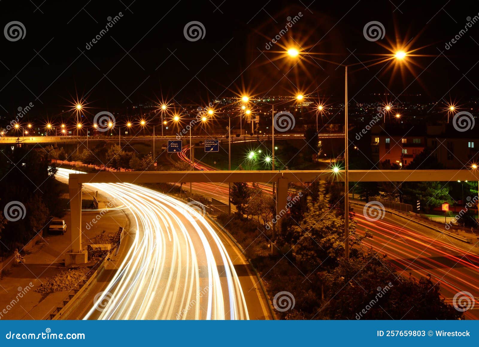 Traffic in Long Exposure from the Bridge, at Night Stock Image - Image ...