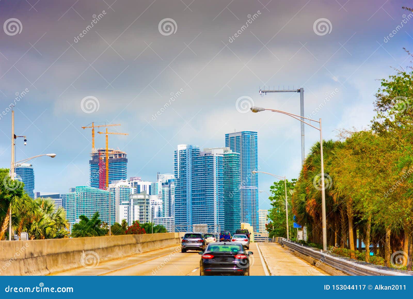 Traffic in Miami at sunset stock image. Image of florida - 153044117