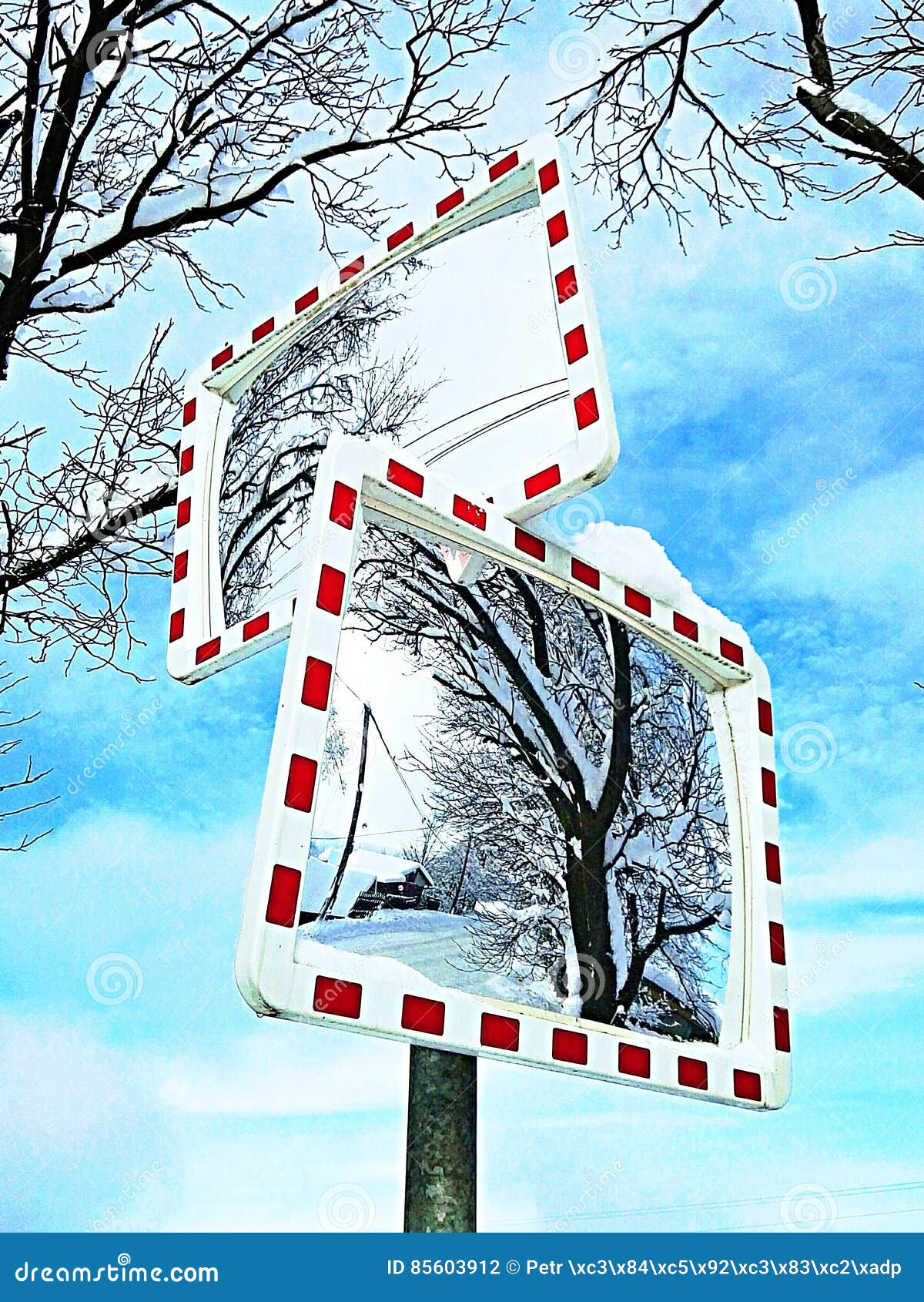 Traffic mirror stock photo. Image of nature, junction - 85603912