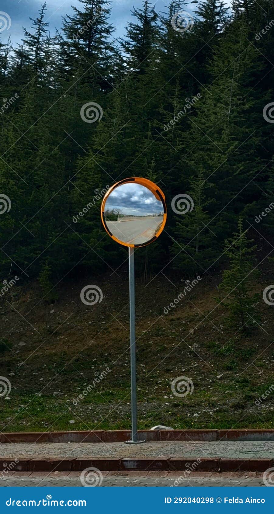 Traffic Mirror on the Side of the Street beside Trees Stock Photo ...