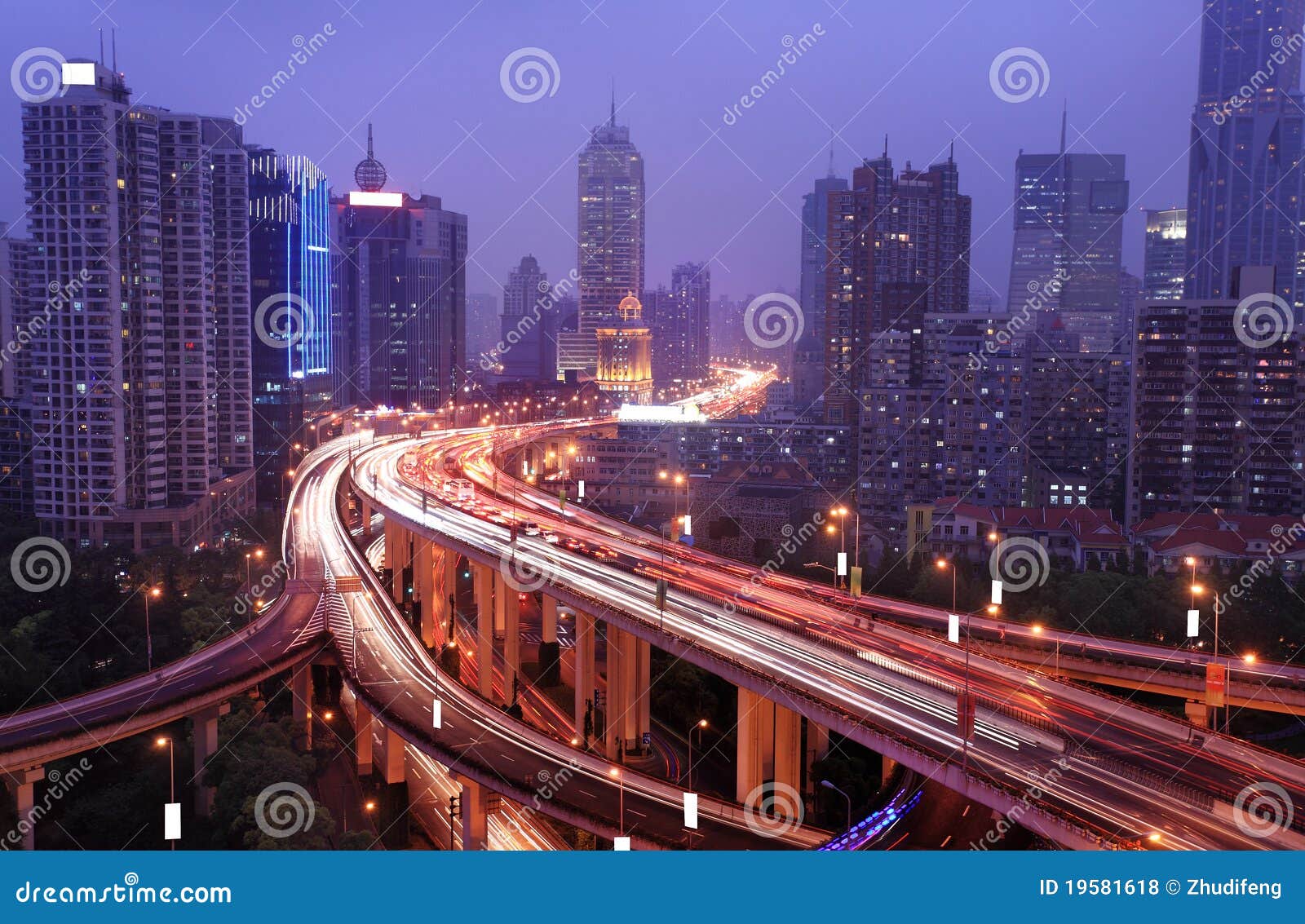 Traffic with Modern Building Stock Photo - Image of dusk, downtown ...