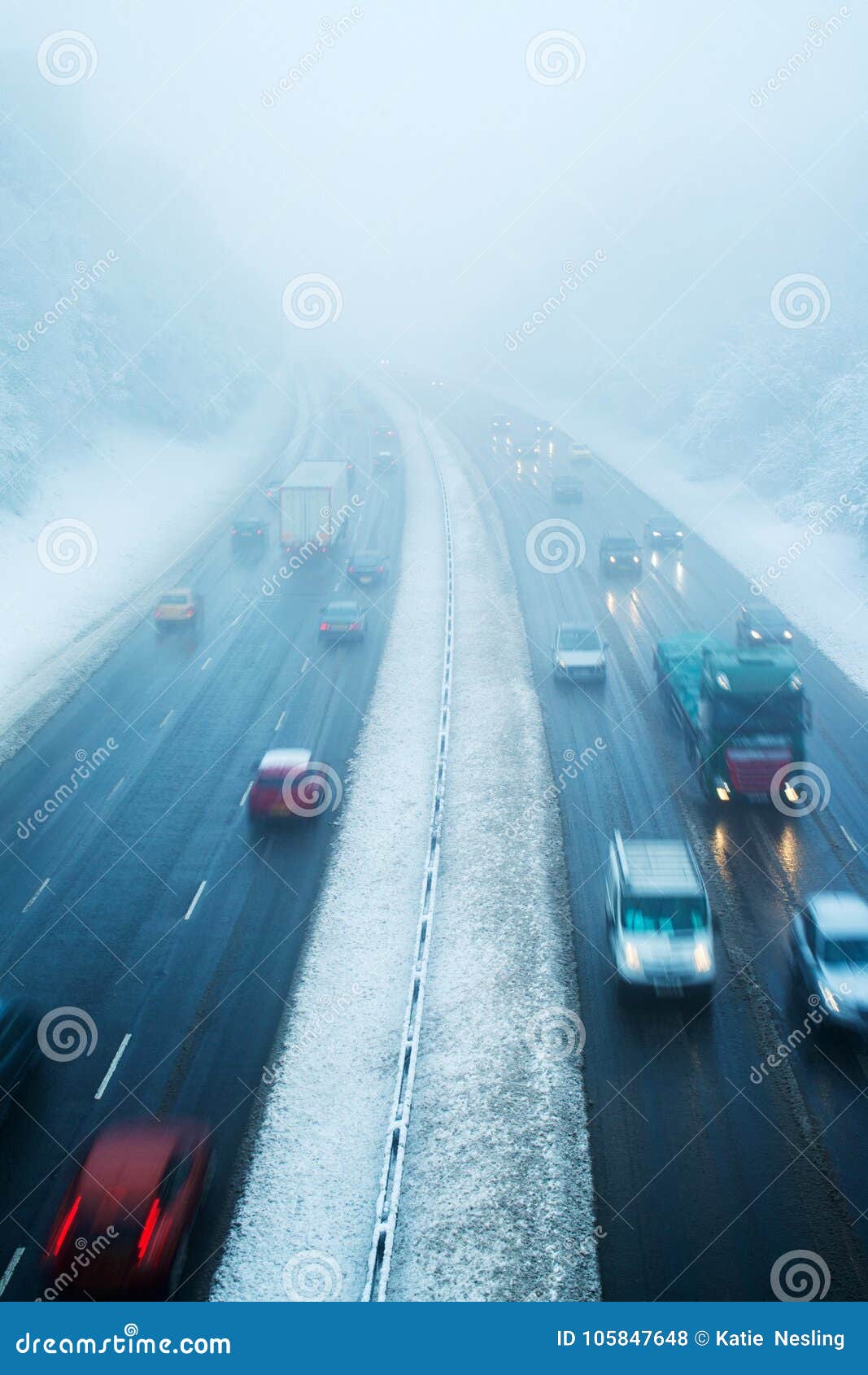Traffic on Motorway during Snow Storm Stock Photo - Image of storm ...