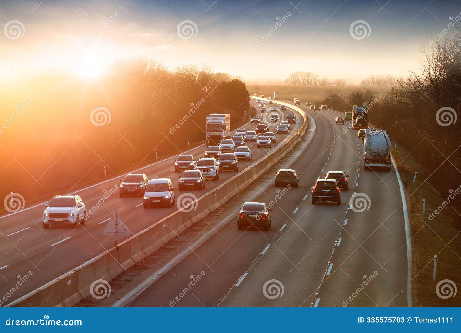 Traffic on the Move at Sunset, Transportation in Highway Stock Image ...