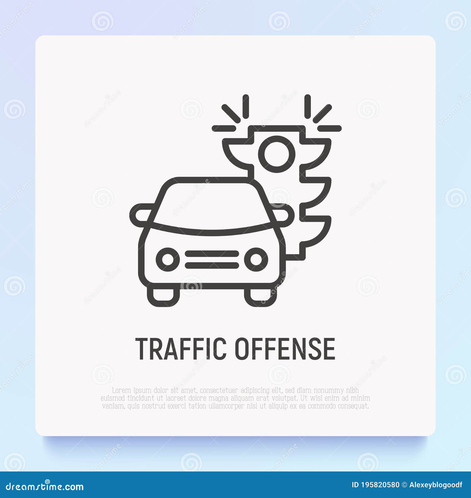 Traffic Offence Thin Line Icon: Car is Riding on Red Traffic Light ...