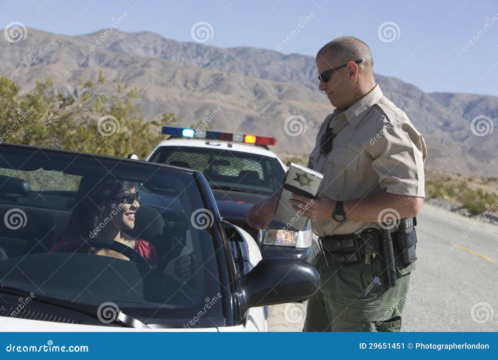 Traffic Officer Checking Woman S License Stock Image - Image of female ...