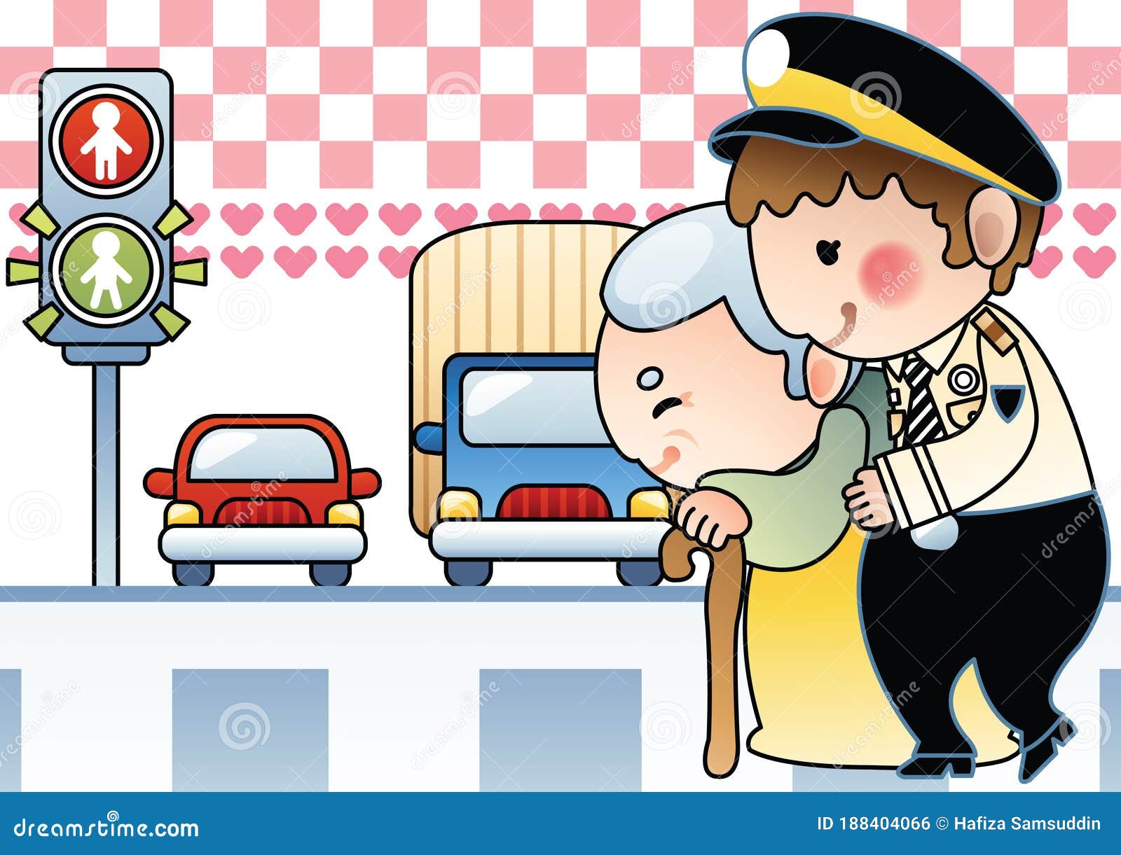 Traffic Officer Helping Out Old Man. Vector Illustration Decorative ...
