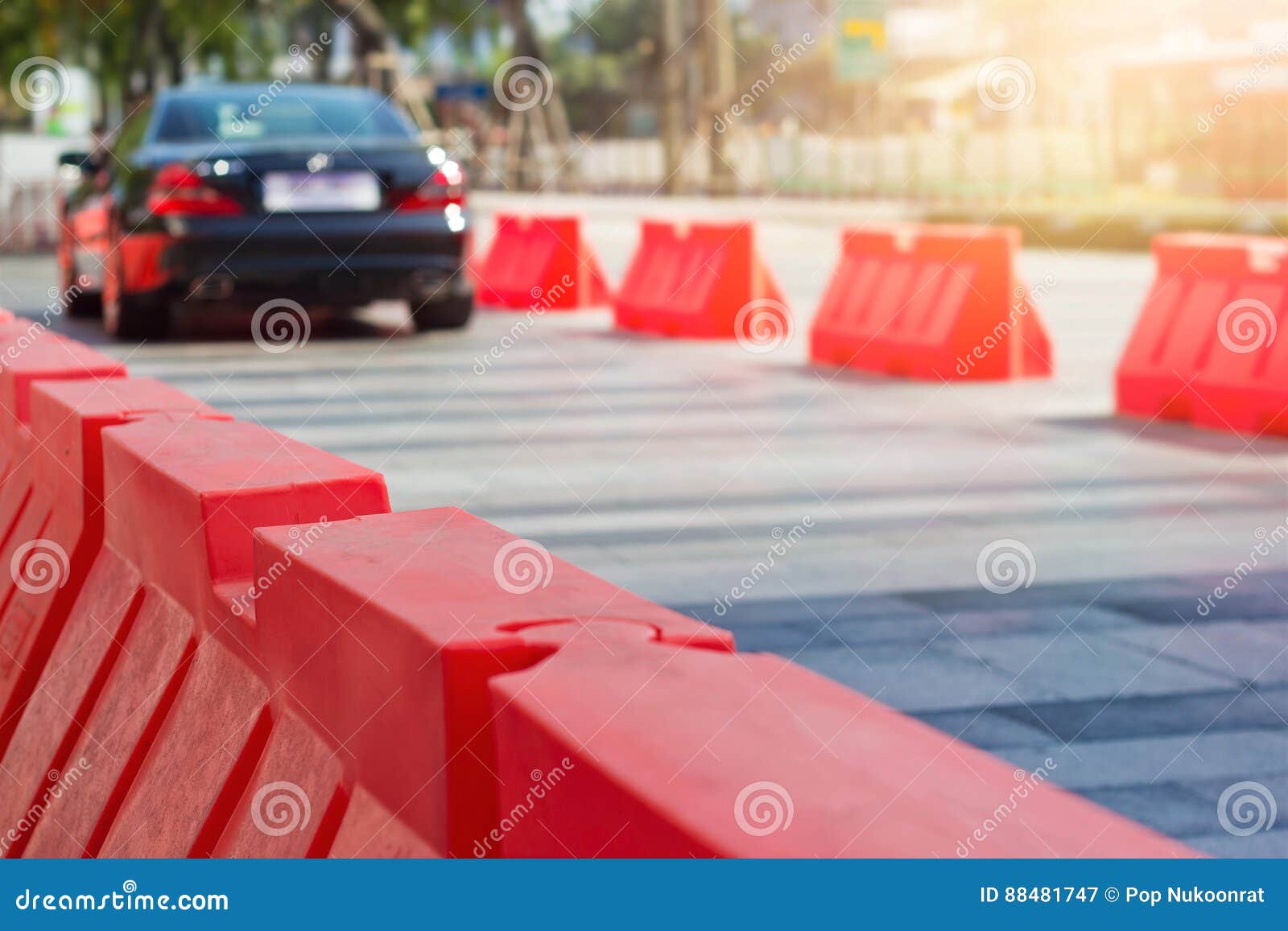 Plastic Barriers In The Form Of Plastic Bollards. They Have A ...